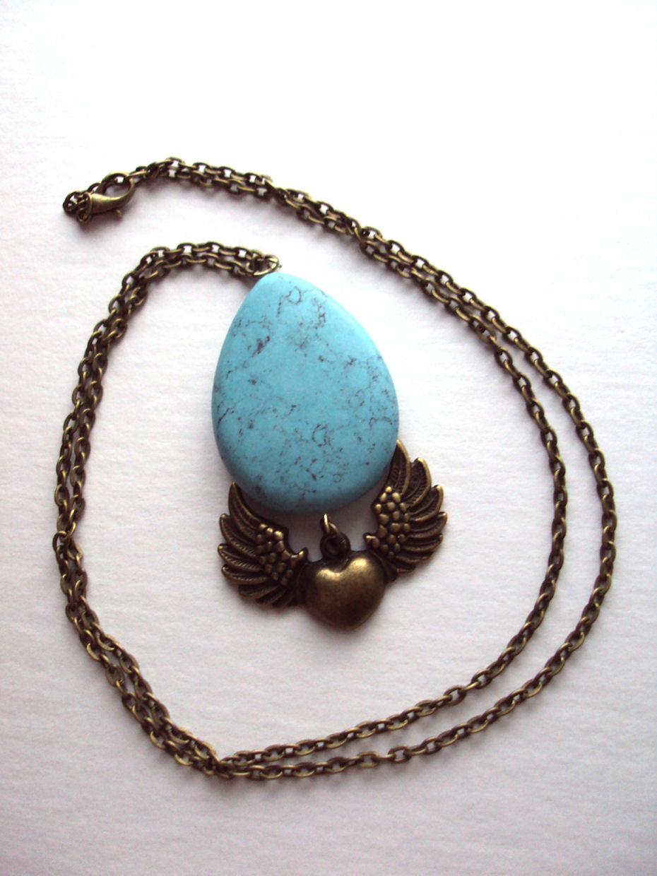 Necklace Western Style Country Girl Turquoise Stone And Wings on Luulla